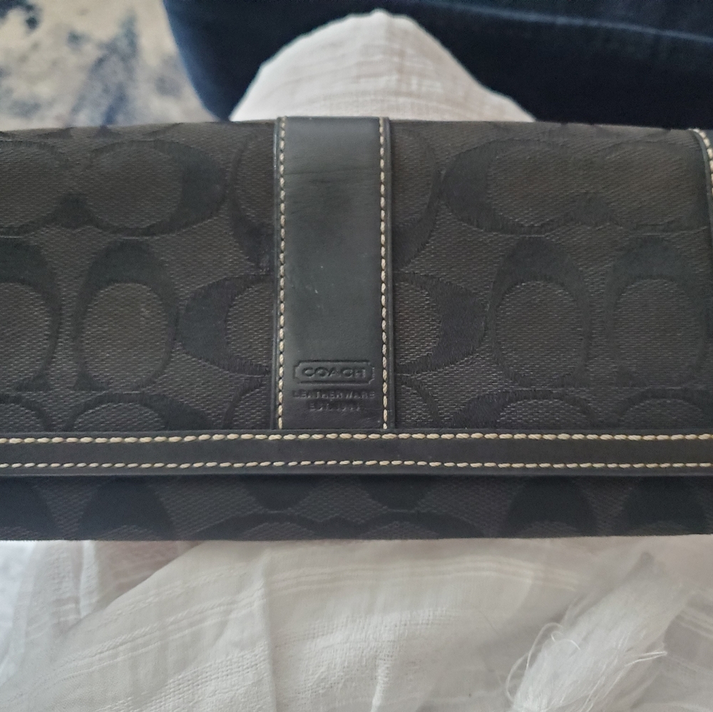 Coach Black Monogrammed Fabric And Leather Wallet. Us… - Gem